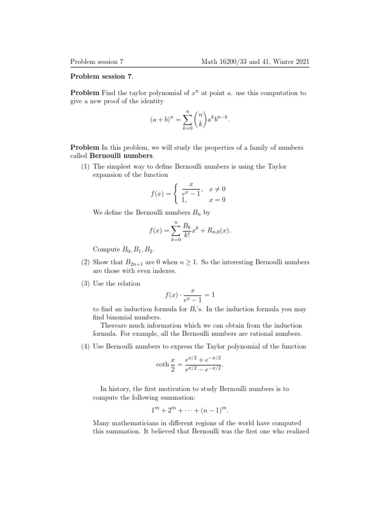 Problem session 7 | PDF | Summation | Number Theory