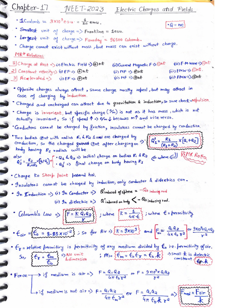Electric Charges and Field Handwritten Notes by MR Sir | PDF