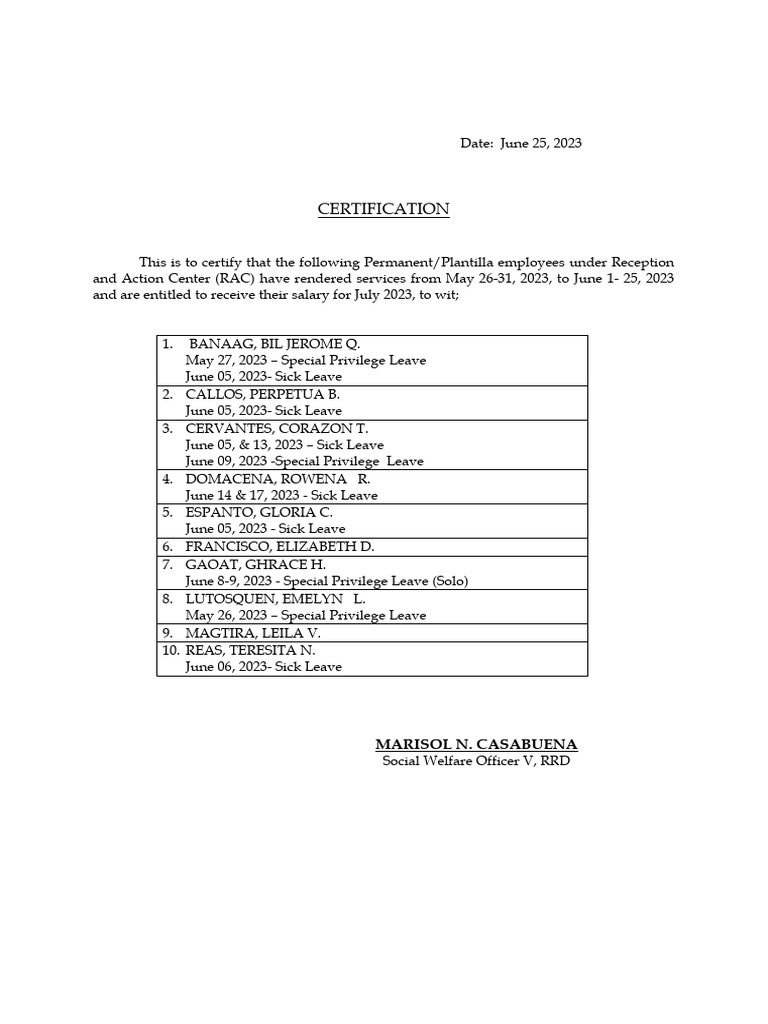 Certification May 26-June 25, 2023 | PDF