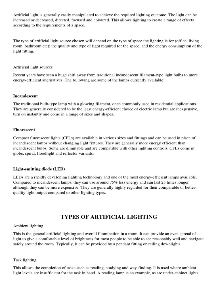 Artificial Light | PDF | Lighting | Incandescent Light Bulb