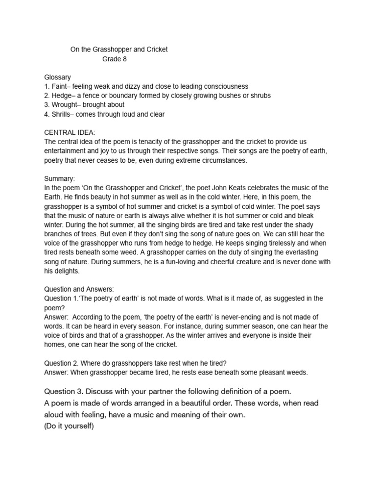 English On The Grasshopper and Cricket | PDF