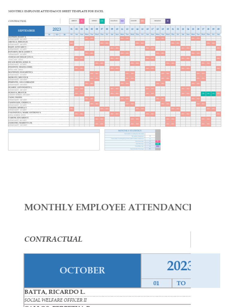 Monthly Employee Attendance Sheet | PDF
