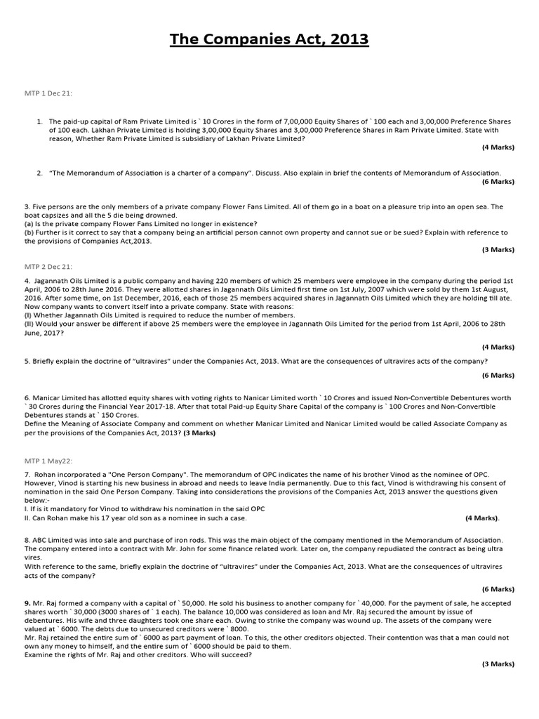 Companies Act Ques | PDF