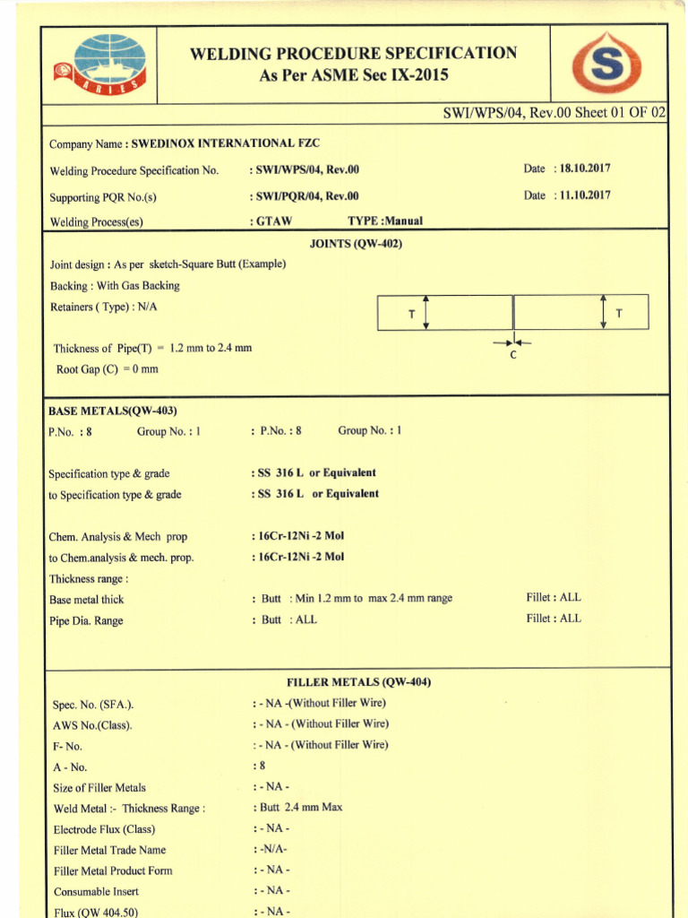 WPS (Welding Procedure Specification) Colour | PDF