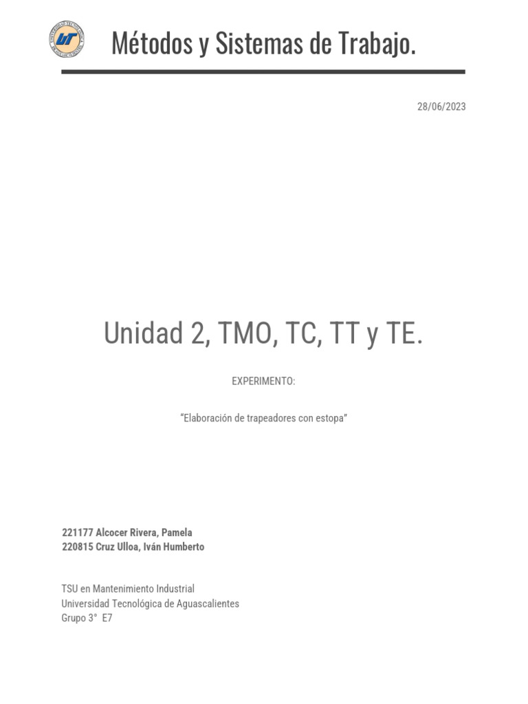 Proyecto Unidad 2 Metodos y Sistemas de trabajo | PDF | Hora | Business