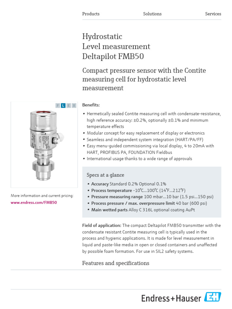 Endress-Hauser Deltapilot M FMB50 EN | PDF