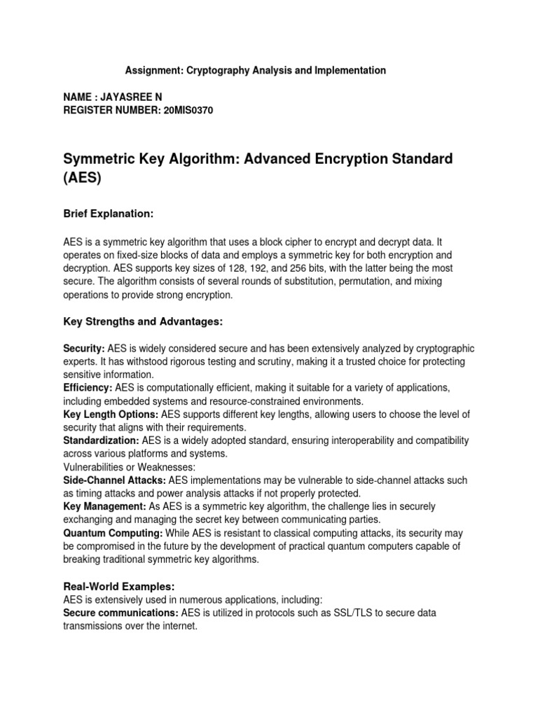 CS Assignment 3 20mis0370 | PDF | Key (Cryptography) | Encryption