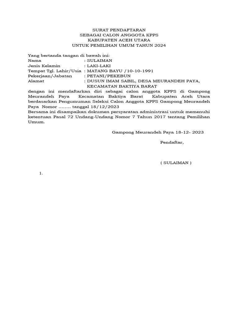 Form Pendaftaran, Pernyataan Dan DRH Calon Kpps | PDF | Olahraga & Rekreasi