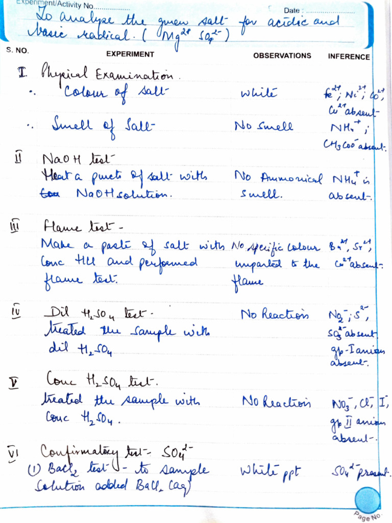 Salt Analysis Group 6 | PDF