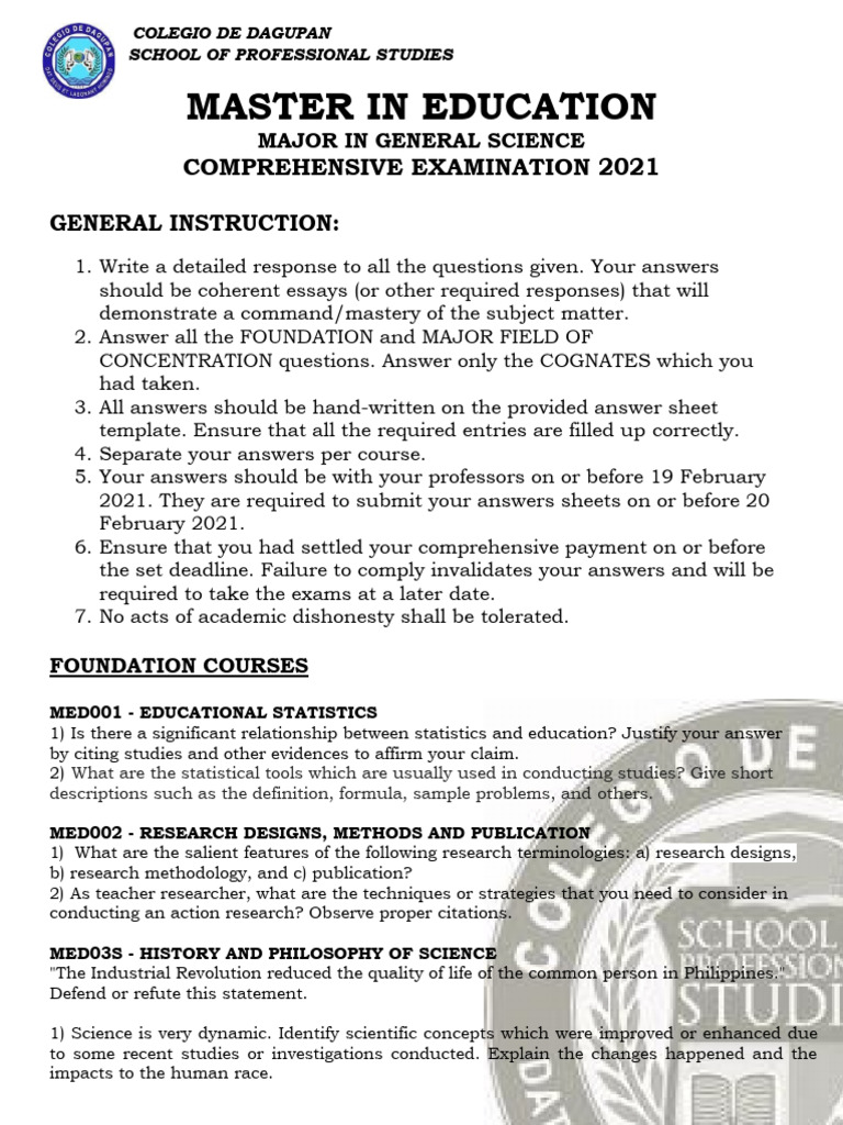 COMPRE EXAM 2021 MED GeneralScience | PDF