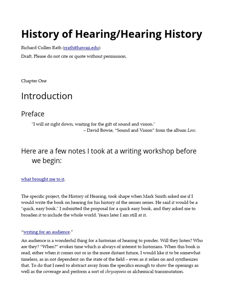 00 - Overlooking The Past Introduction To Forthcoming History of Hearing Book | PDF