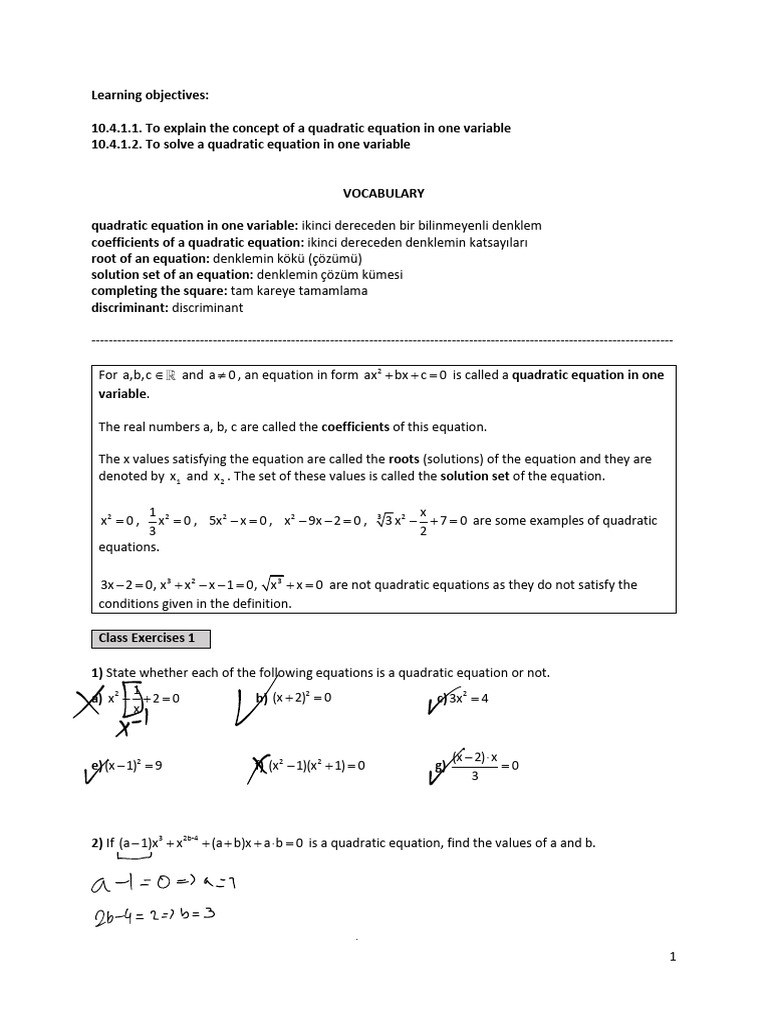 7 Quadratic Equations Part 1 | PDF