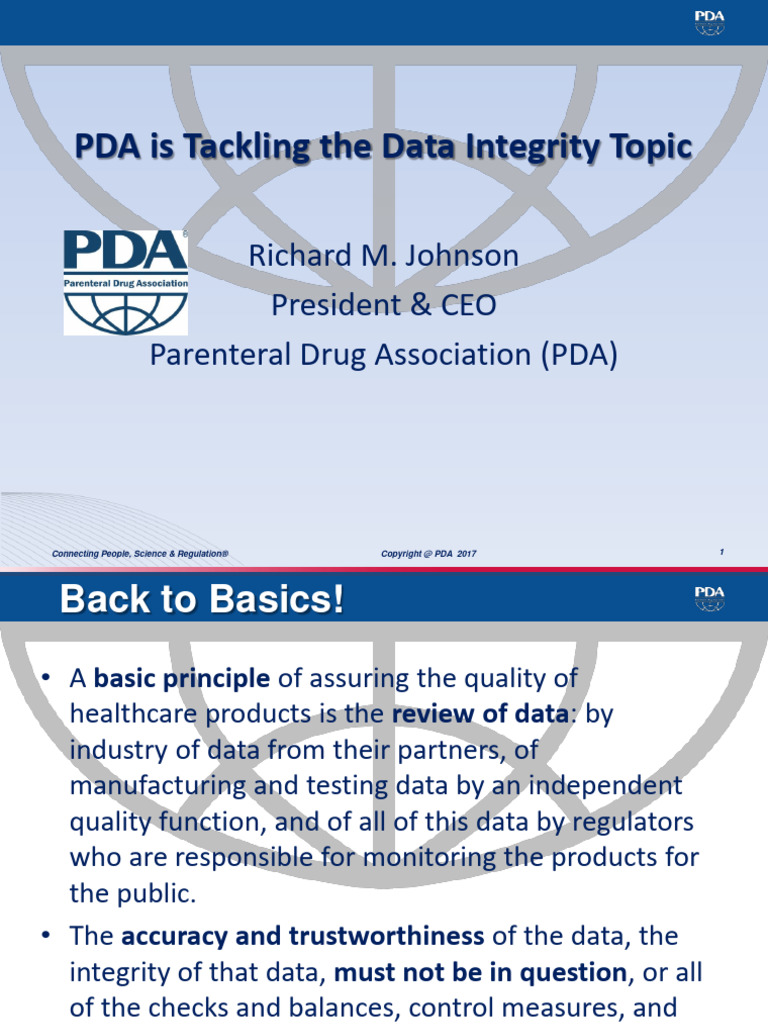 Pda Is Tackling The Data Integrity Topic | PDF | Quality Management System | Regulatory Compliance
