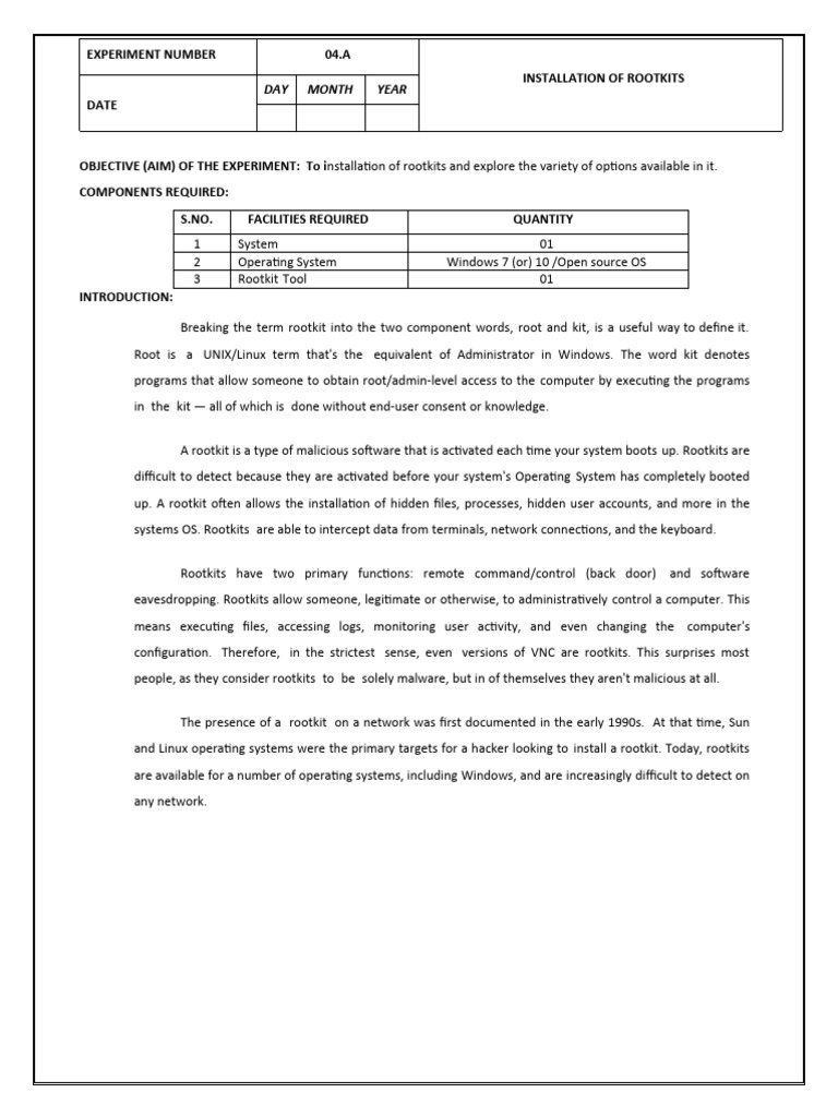 Installing and Exploring Rootkits | PDF