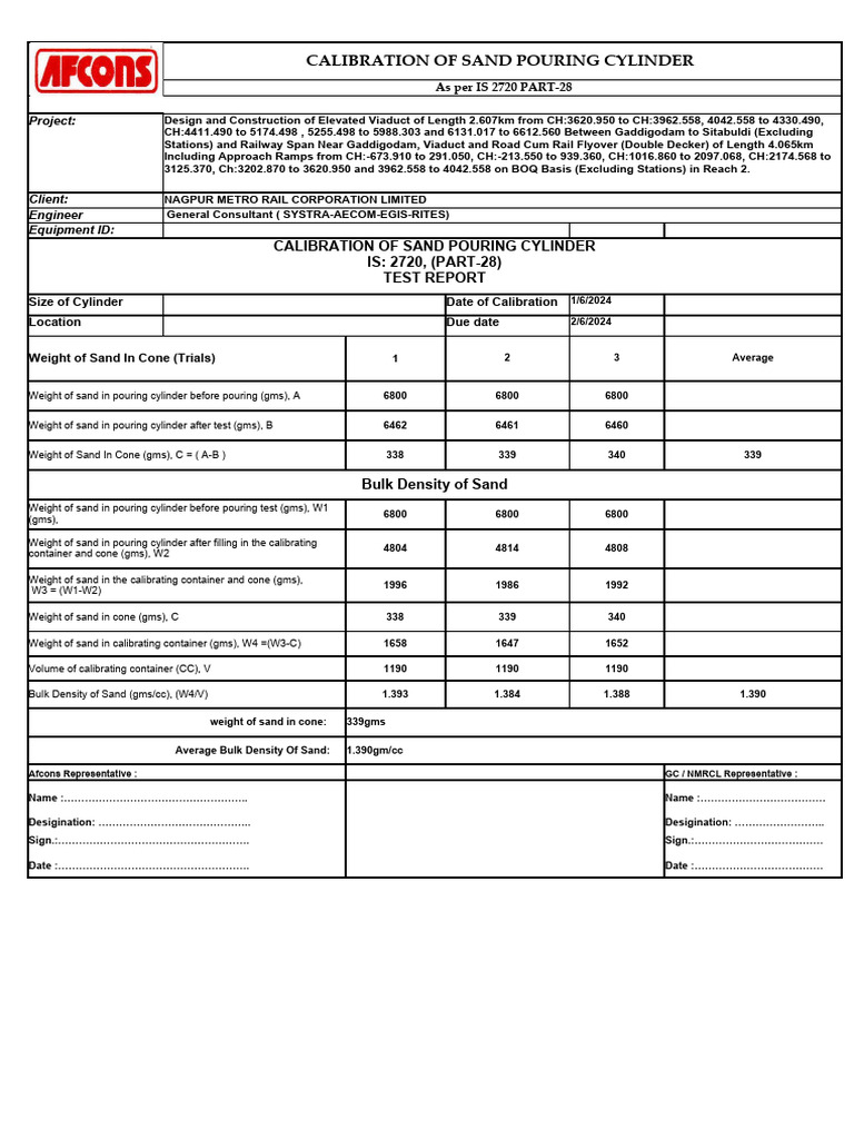 Sand Replacement Calibration | PDF