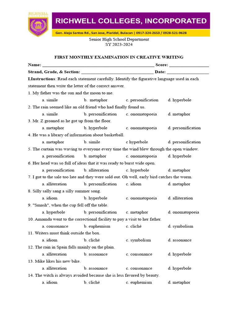 Creative Writing - Exam | PDF