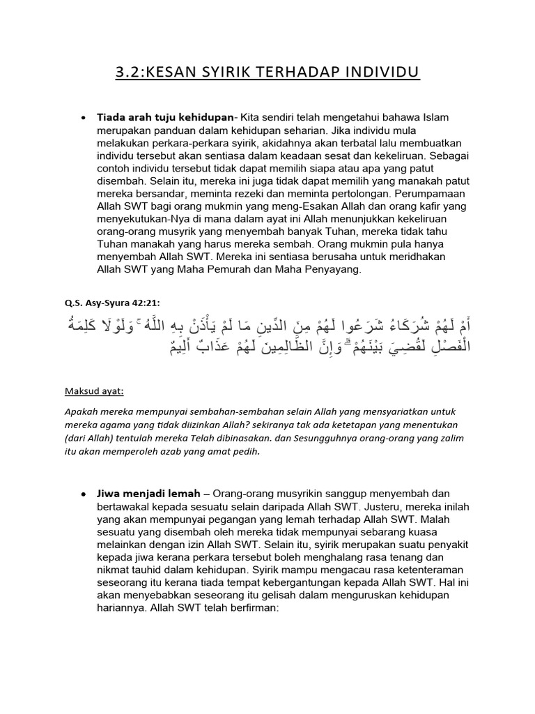 Kesan Syirik Terhadap Individu dan Masyarakat | PDF