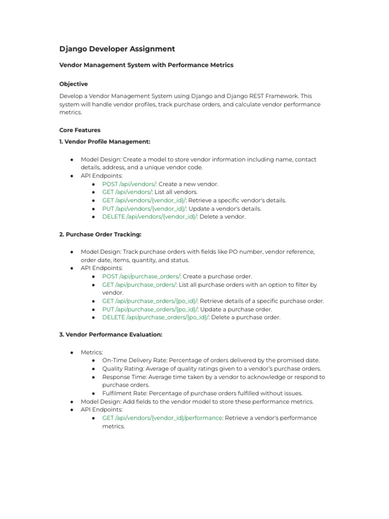 Vendor Management System Django Assignment | PDF