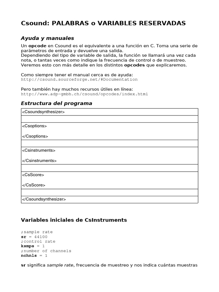 Csound - Resumen | PDF