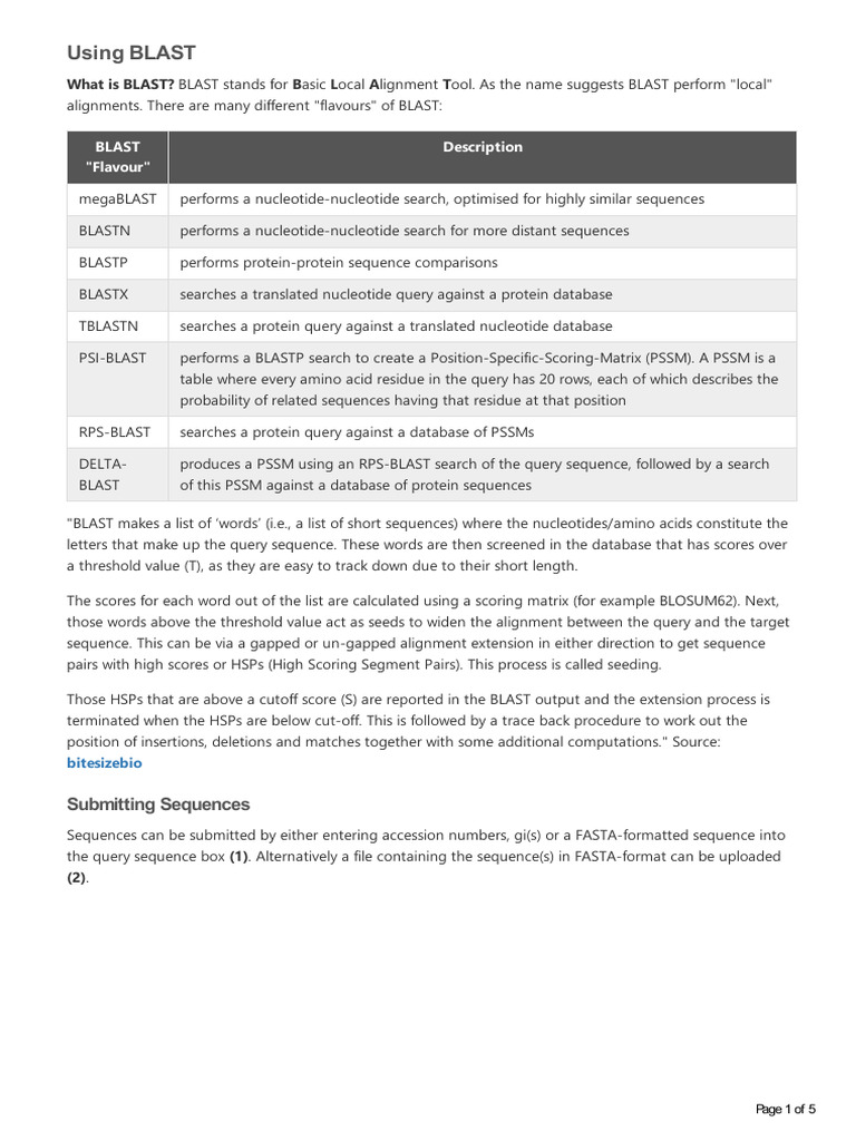 Using & Explaining - BLAST | PDF