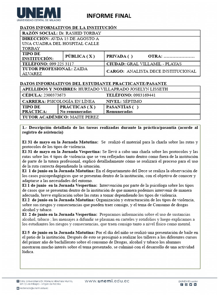 Formato - Evidencia - INFORME FINAL | PDF | Sicología | Aprendizaje