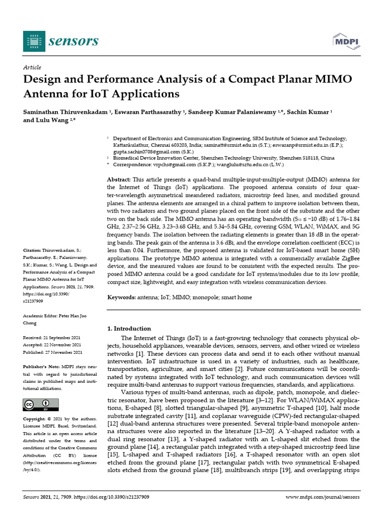 Design and Performance Analysis of A Compact Planar MIMO Antenna For ... Design and Performance Analysis of A Compact Planar MIMO Antenna For ...