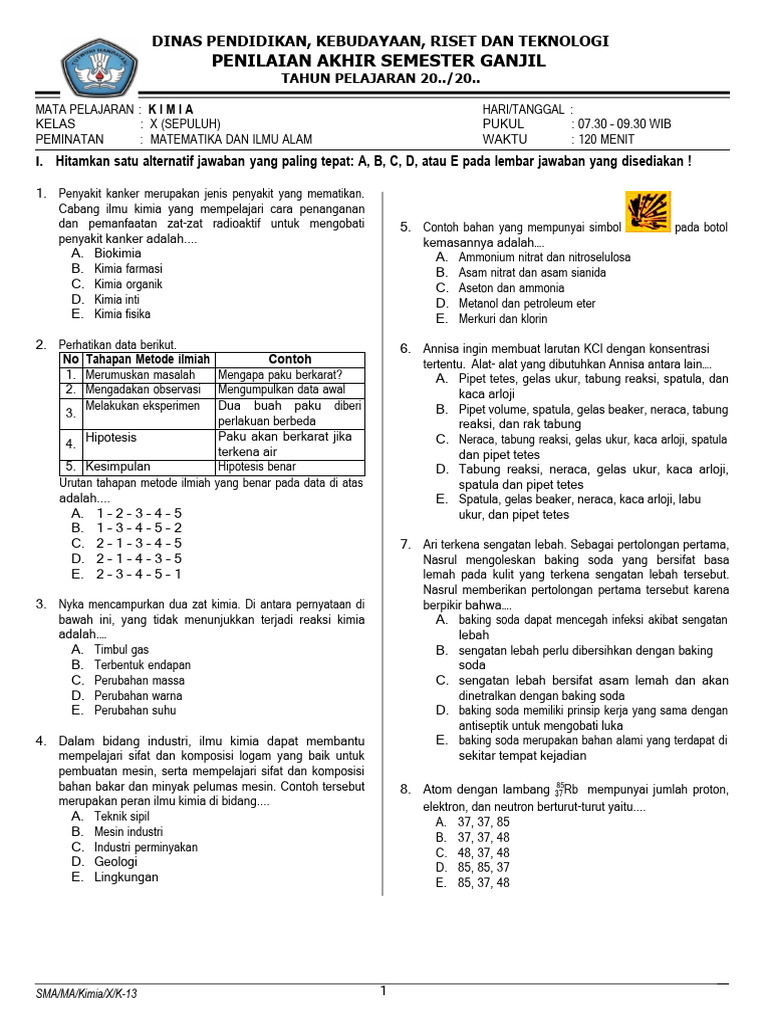 SOAL & Jawaban PAS KIMIA KELAS X K13 - WEBSITE WWW - Kherysuryawan.id | PDF