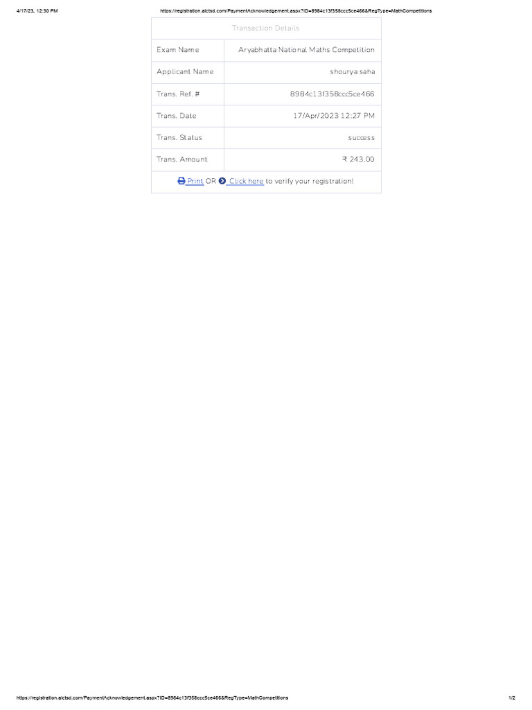 Aryabhatta Payment Ackno | PDF