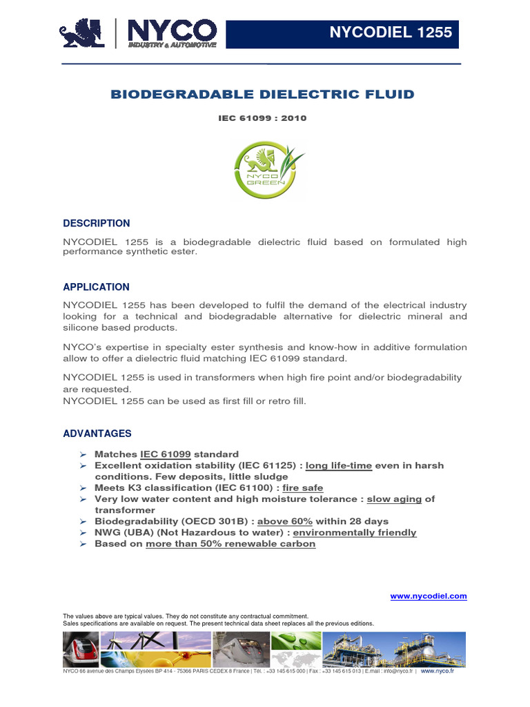 Biodegradable Dielectric Fluid NYCODIEL 1255 | PDF