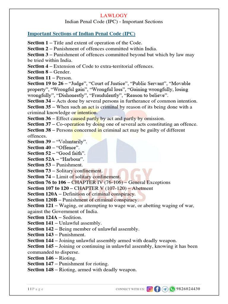 IPC - Important Sections | PDF