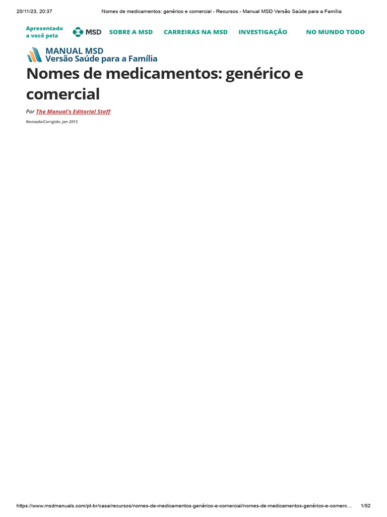 Nomes de Medicamentos - Genérico e Comercial - Recursos - Manual MSD ...