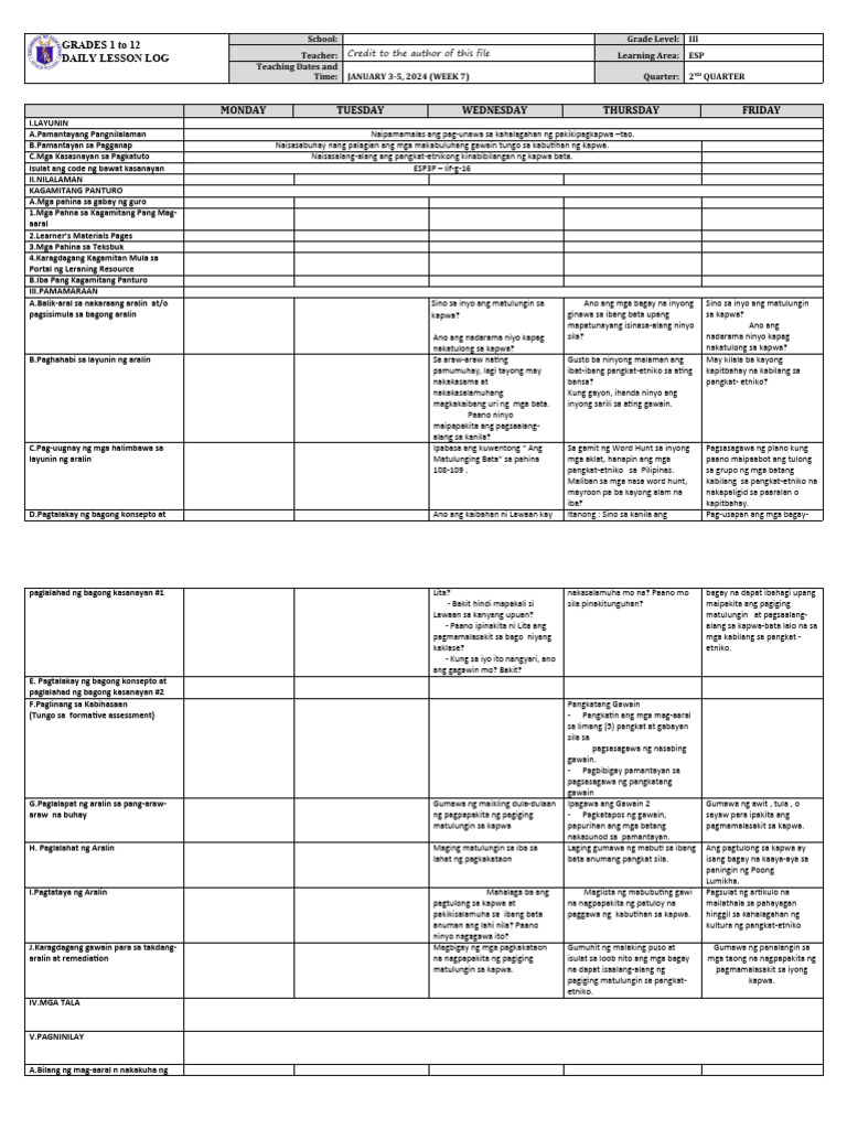 DLL - Esp 3 - Q2 - W7 | PDF