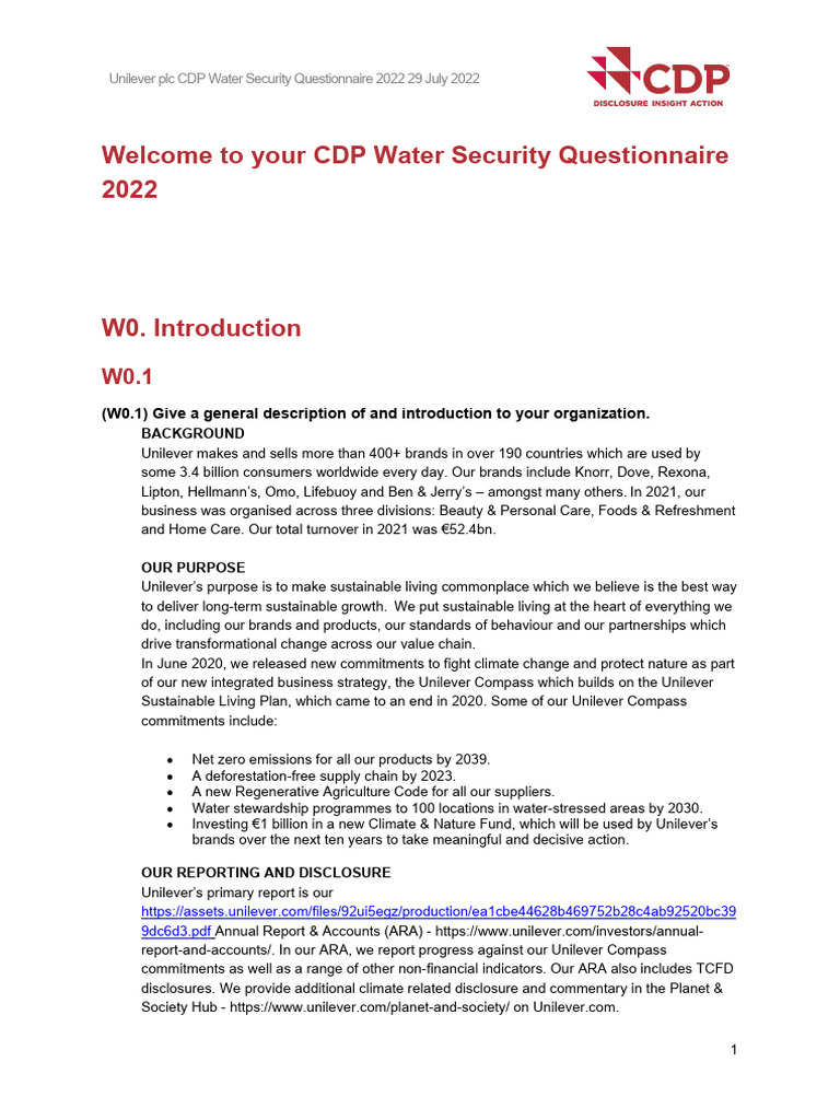 Unilever Water Security Report 2022 | PDF | Water | Recycling