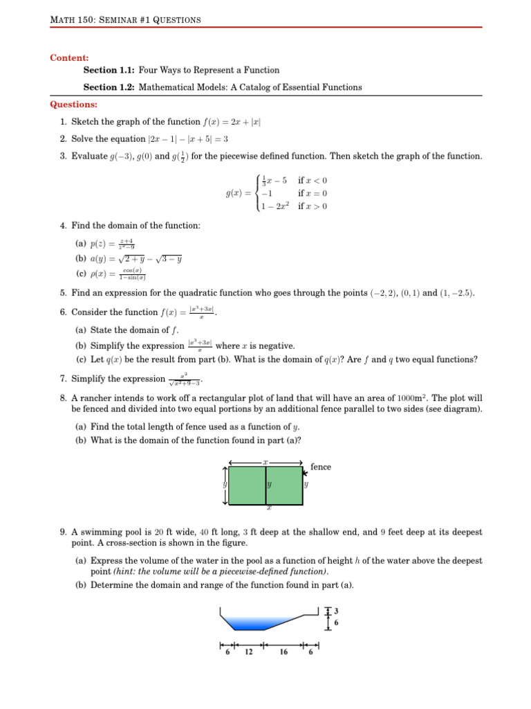 Math 150 Seminar: Function Representations | PDF