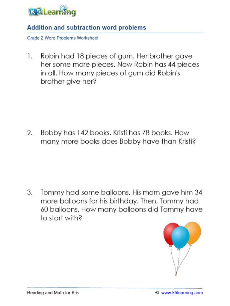 Grade 2 Mixed Addition and Subtraction Word Problems C | PDF