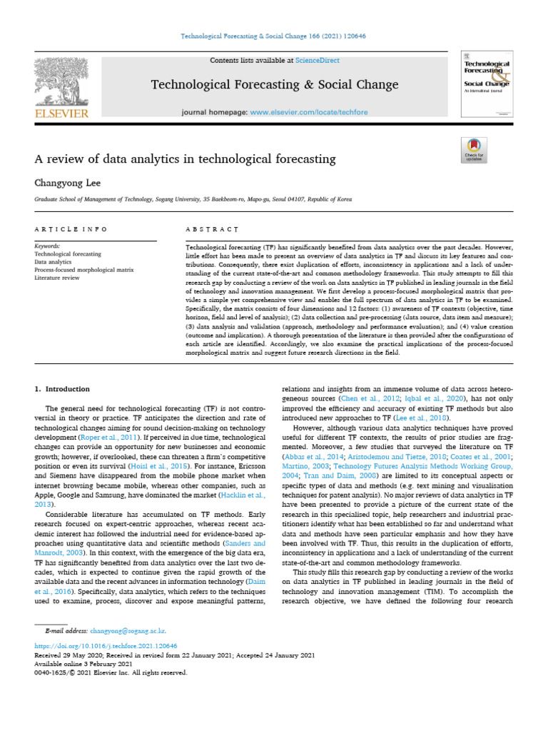 (Lee, 2021)A review of data analytics in technological forecasting | PDF