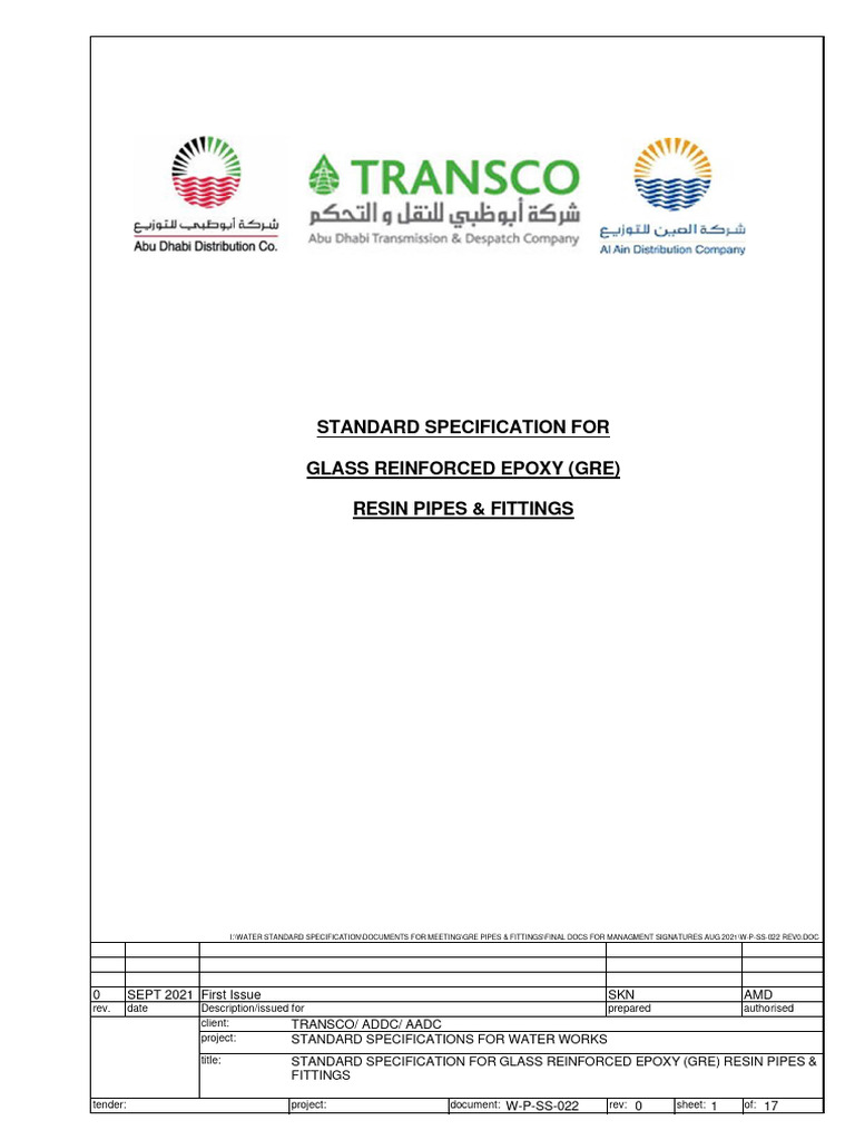 Standard Specification For Glass Reinforced Epoxy (Gre) Resin Pipes ...
