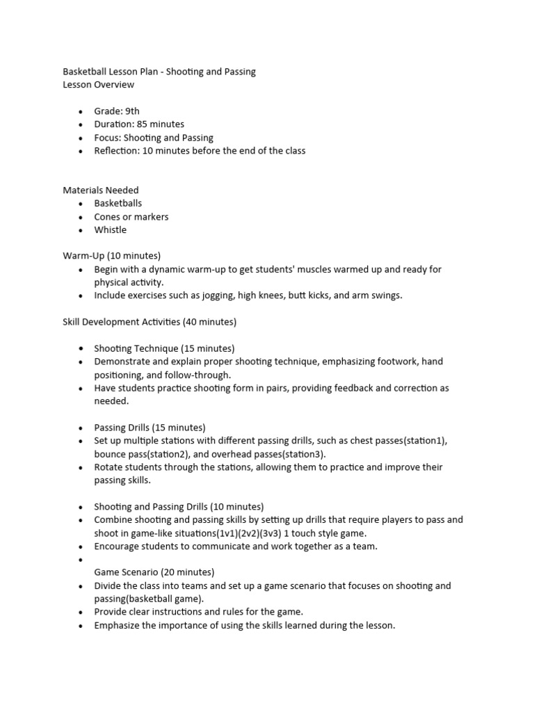 Basketball Lesson Plan 9th Grade Oct 11 | PDF
