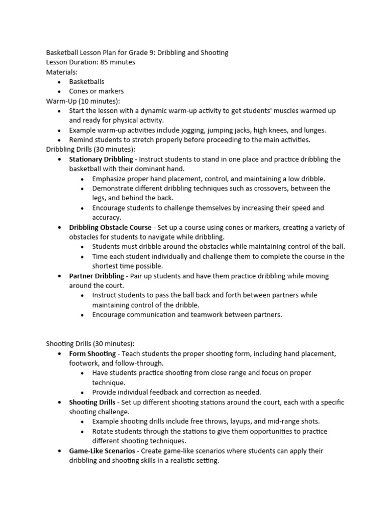 Basketball Lesson Plan For Grade 9 Oct19-20 | PDF