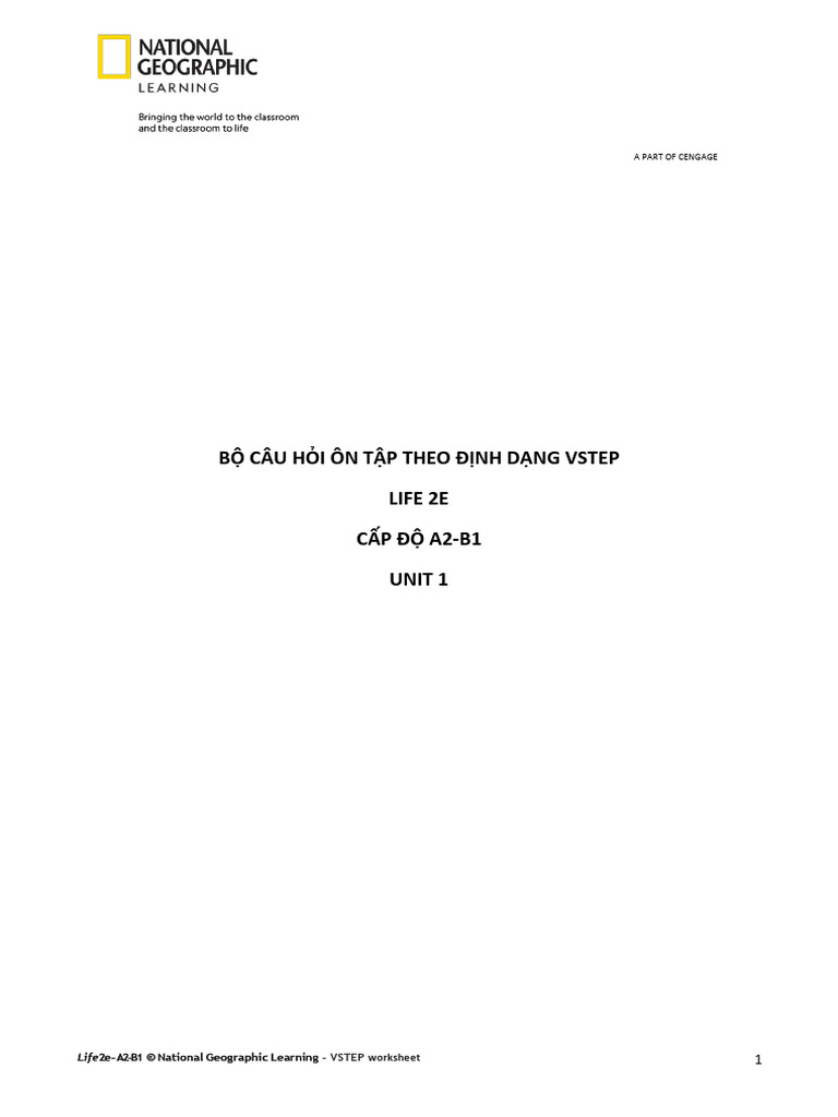 Life 2e - A2-B1 - Unit 1 - Vstep Unit Test | PDF