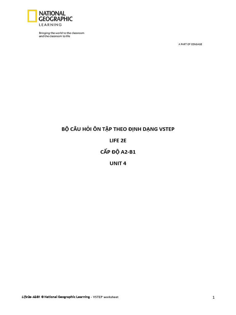 Life 2e - A2-B1 - Unit 4 - Vstep Unit Test | PDF