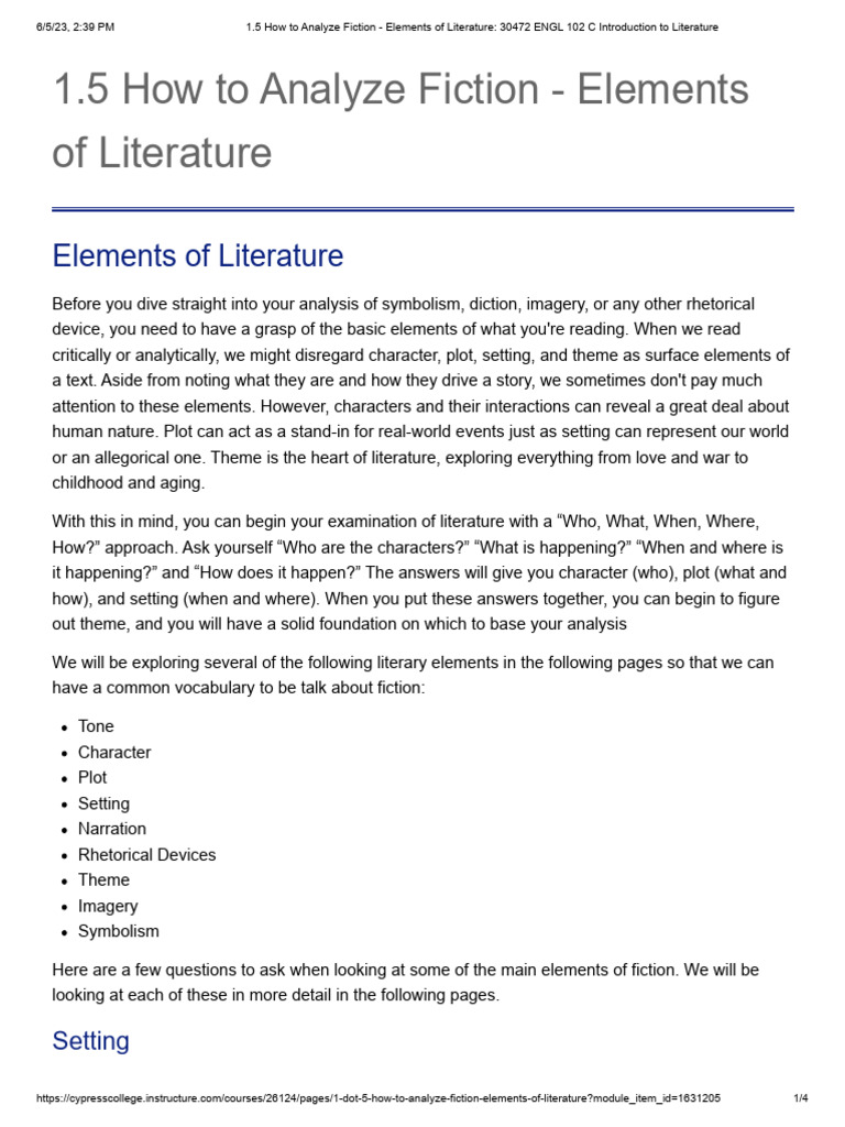 1.5 How To Analyze Fiction - Elements of Literature | PDF