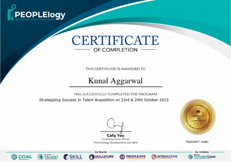 E - Certificate Kunal Aggarwal - Strategizing Success - 23 & 24 Oct 2023-5-5 | PDF