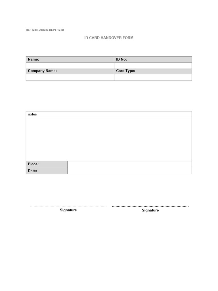 ID Card Handover Form Template | PDF