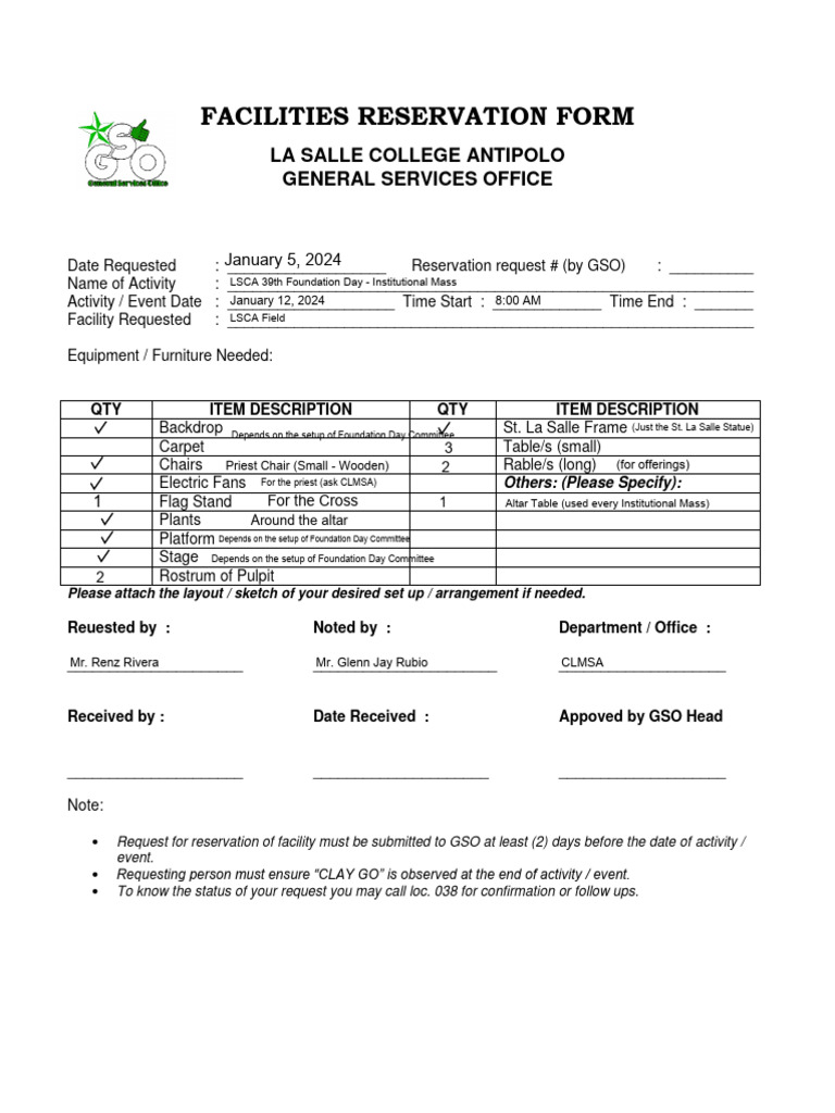 Facilities Reservation Form | PDF