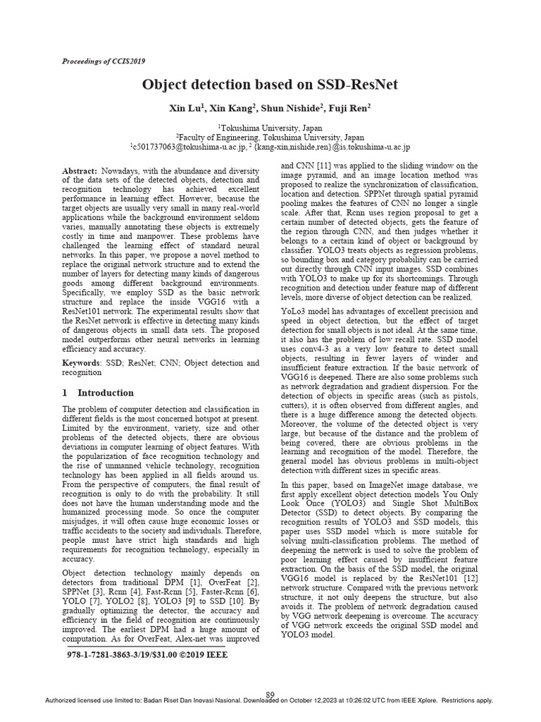 Object Detection Based On SSD-ResNet | PDF Object Detection Based On SSD-ResNet | PDF