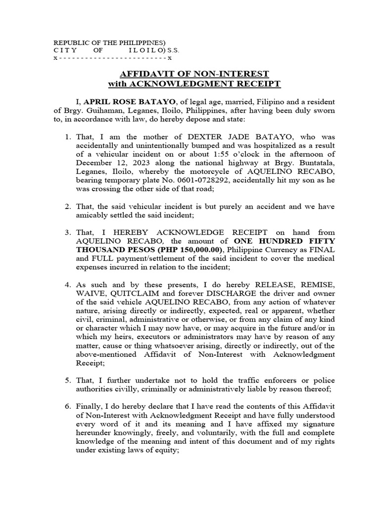 AFFIDAVIT of Non Interest | PDF | Affidavit | Civil Law (Common Law)