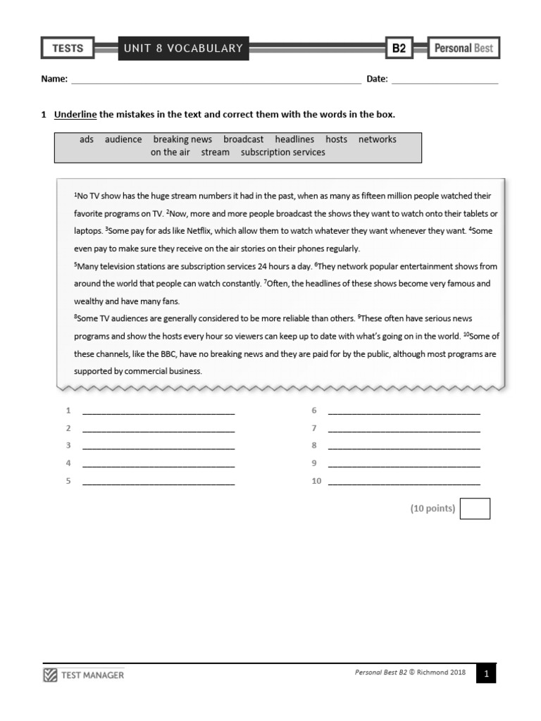 Am Personal Best B2 Unit 8 Vocab | PDF