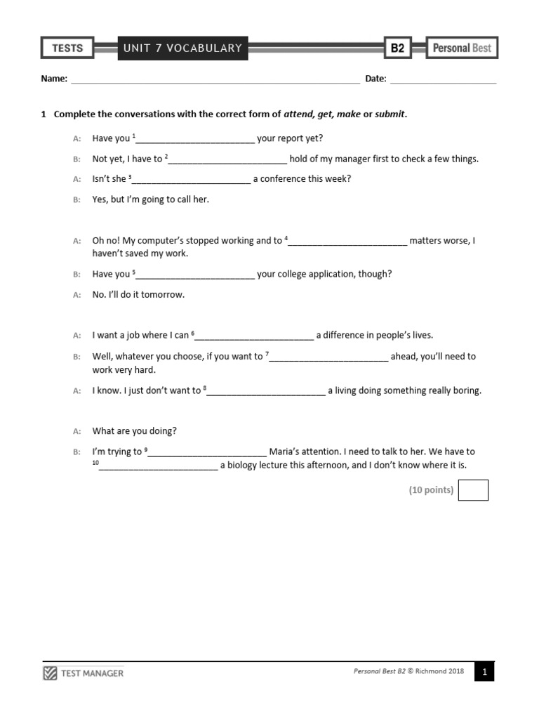 Am Personal Best B2 Unit 7 Vocab | PDF