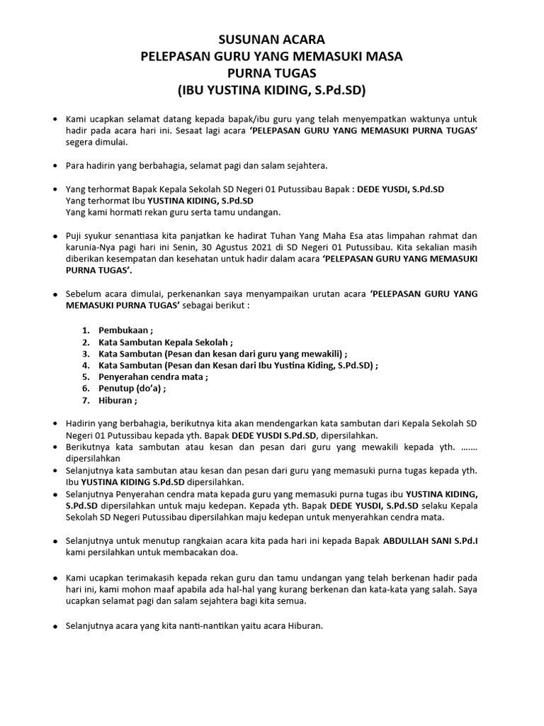 Susunan Acara Pelepasan Purna Tugas | PDF | Kesehatan Holistik